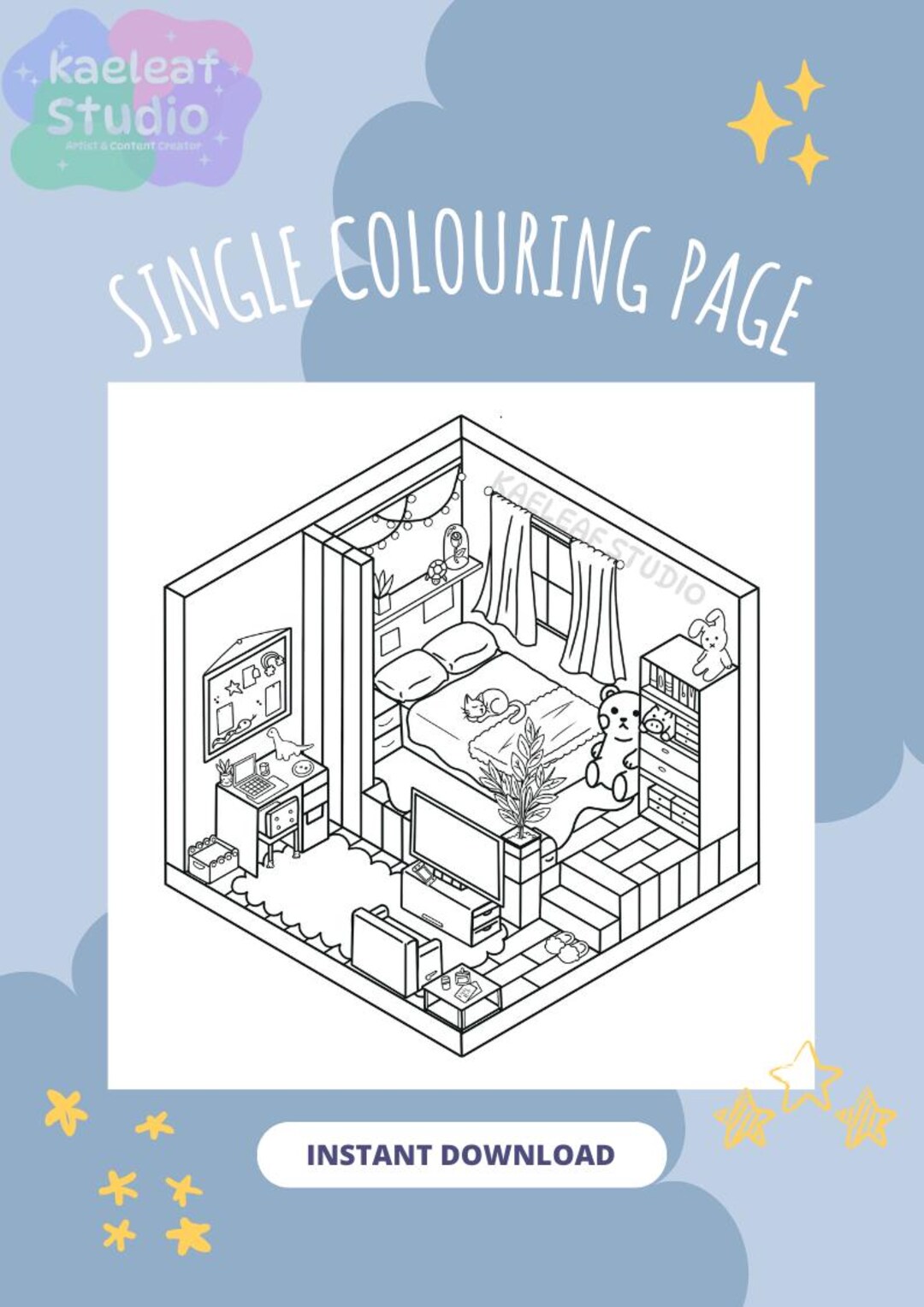 Isometric Room Printable Coloring Pages, Instant Download, Digital ...