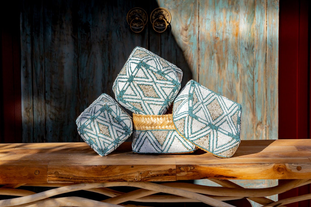Candra Balinese Offering Box - Balinese Bamboo Offering Boxes - Beaded ...