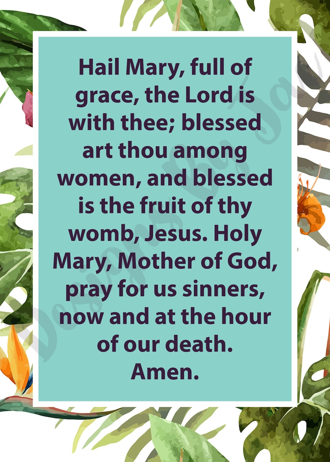 The Hail Mary Prayer Card. A5 With Envelope Catholic Christian Gift ...