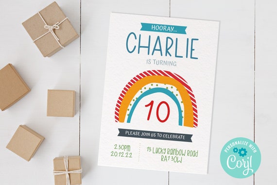 Cute Kids Birthday Invitation Rainbow Party Template INSTANT - Etsy