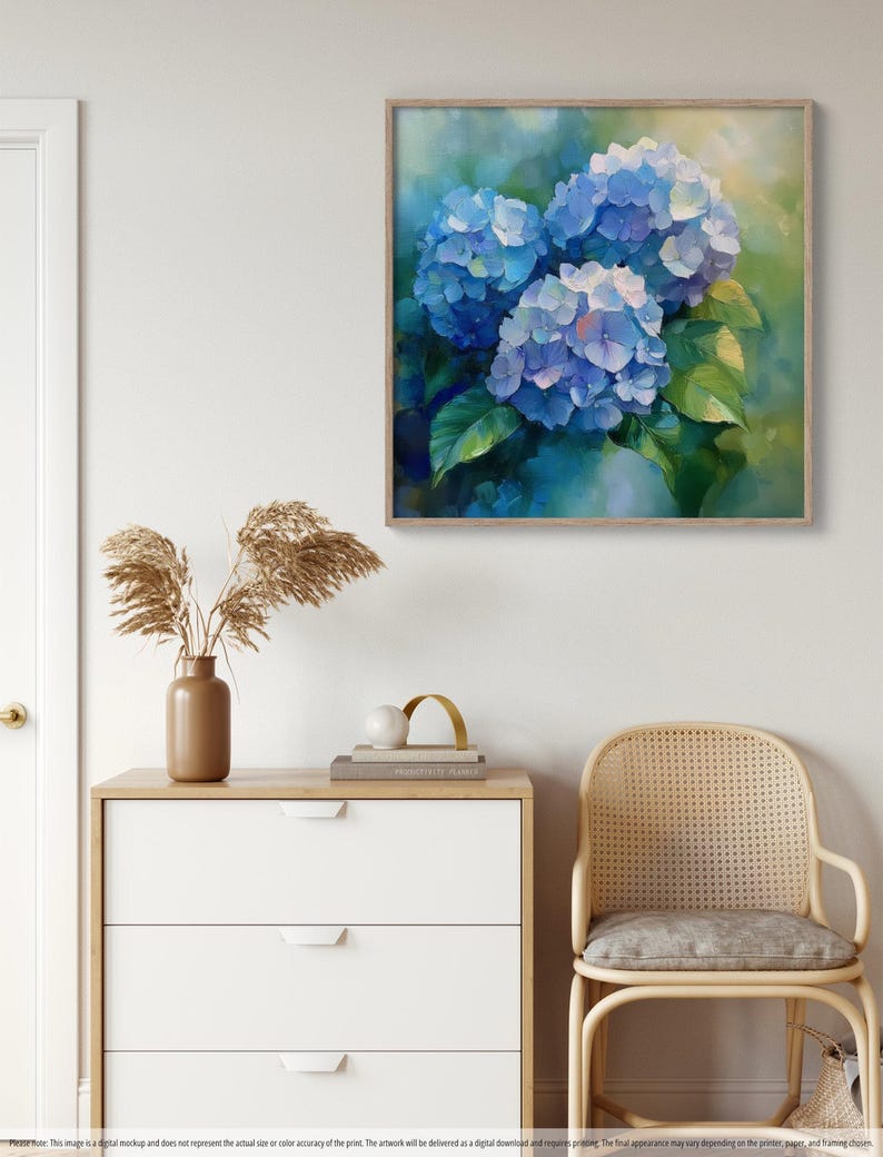 Blue Hydrangea - Oil Painting on Canvas | Digital Print for Instant ...