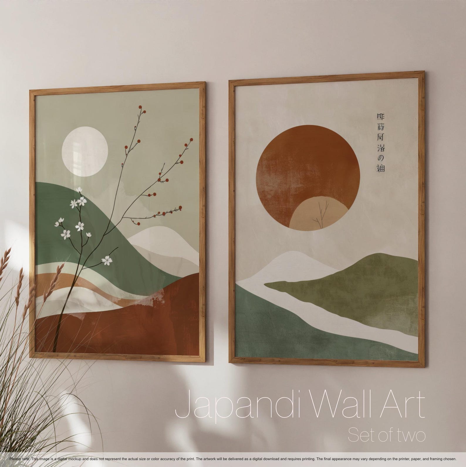 Japandi Wall Art Prints - Set of Two | Japanese Mountain Art | Abstract ...