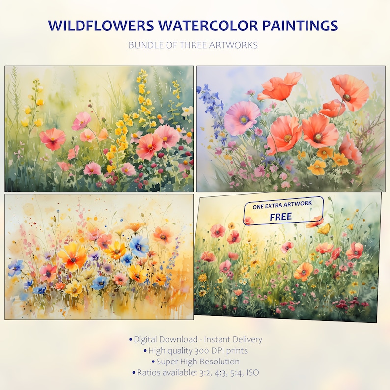 Colorful Watercolor Painting of Wildflowers Flower Market Inspired ...