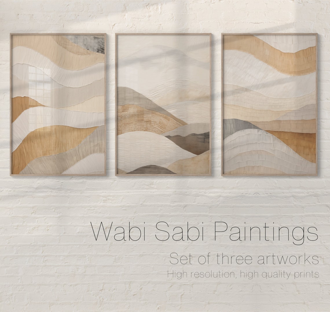 Wabi Sabi Wall Art - Set of 3 Prints. Natural Colors, Textured Wabi ...