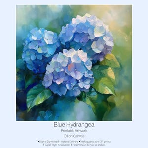 Blue Hydrangea - Oil Painting on Canvas | Digital Print for Instant ...