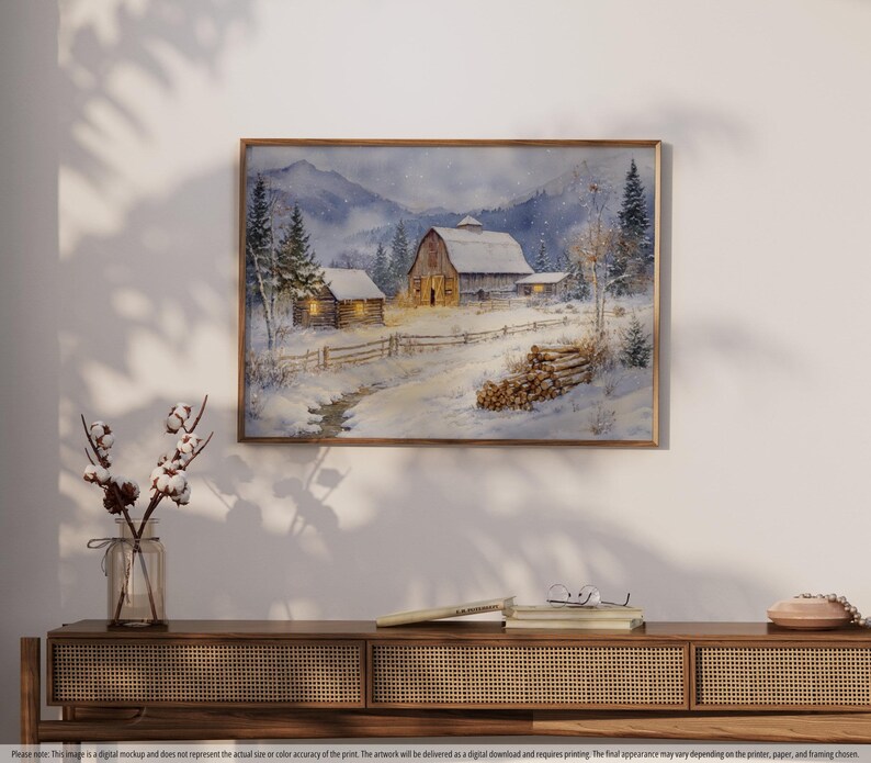 Cozy Winter Old Barn Paintings | Bundle of 4 Watercolor Prints | Prints ...