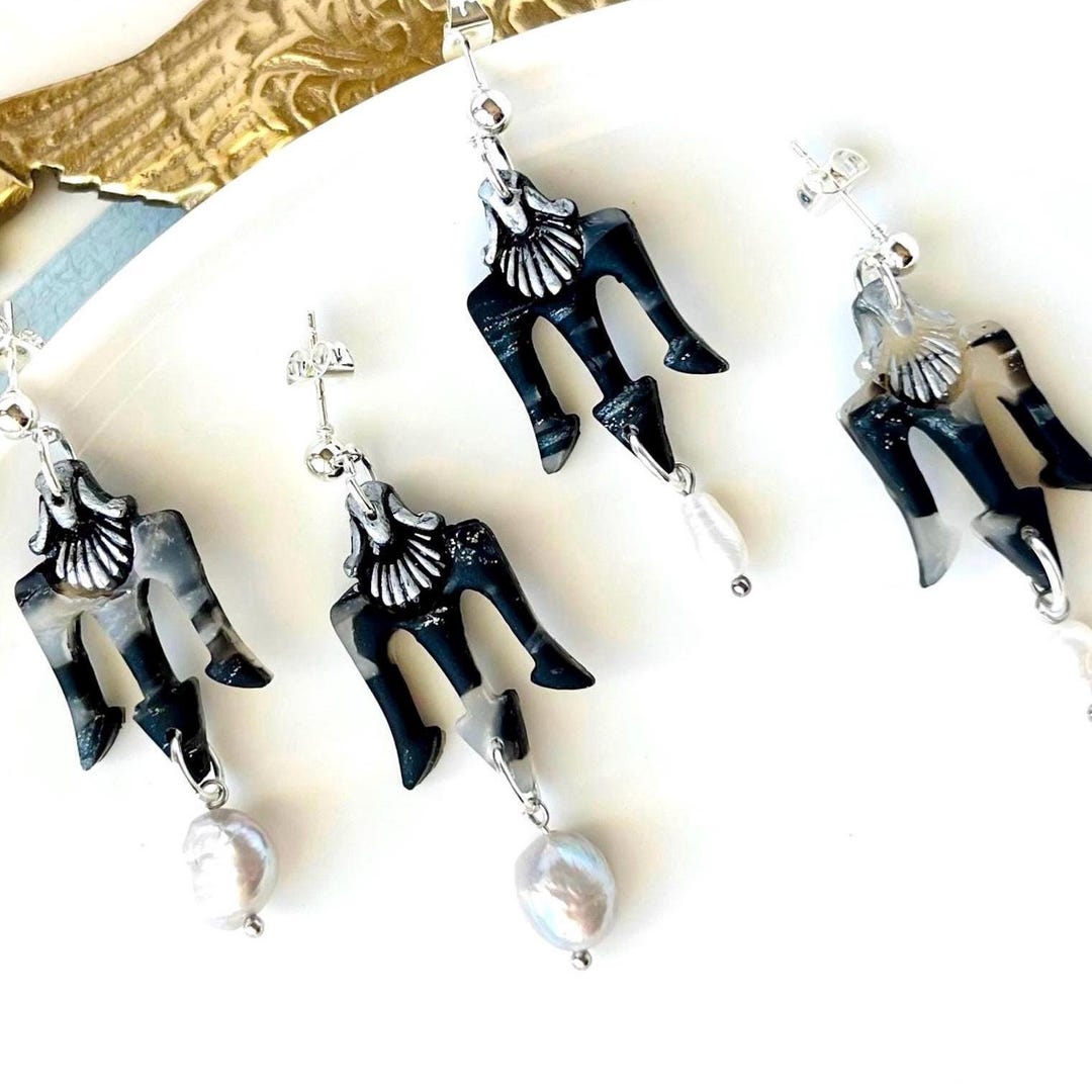 Greek Earrings Trident of Poseidon With Pearl, Polymer Clay Jewelry ...