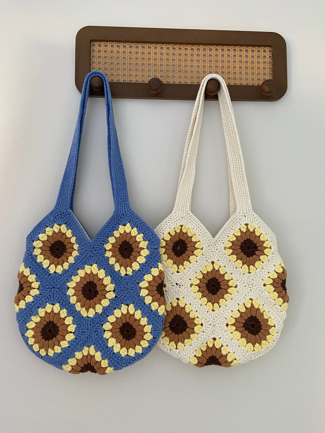 Crochet Sunflower Bag, Sunflower Tote, Granny Square Bag, Crochet Bag ...