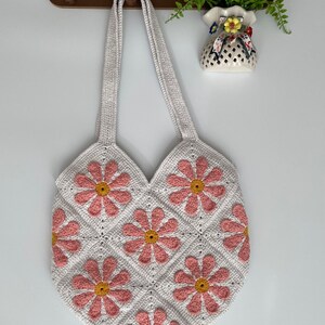 White Daisy Bag, Flower Tote Bag, Boho Canvas Shoulder Bag, Aesthetic ...