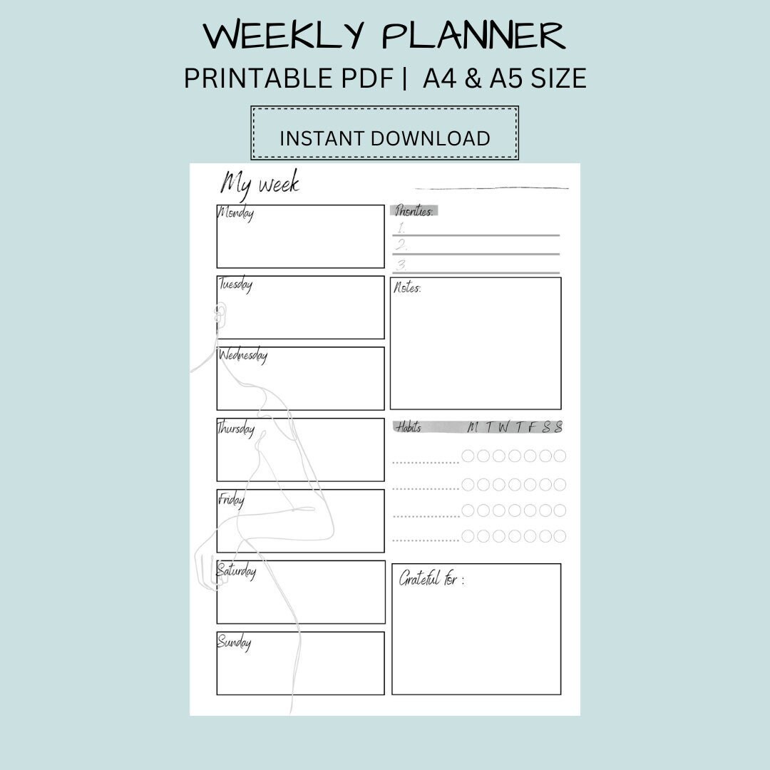 Printable Weekly Planner | Digital Weekly Planner| Weekly Agenda ...