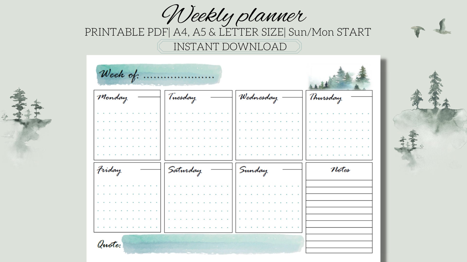 Printable Weekly Planner | Landscape Weekly Planner | Weekly Agenda ...