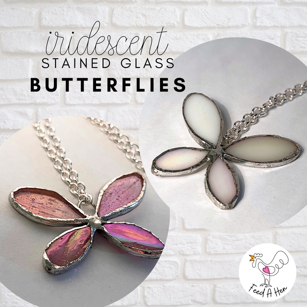 Stained Glass Butterflies Charms, Necklace, Suncatcher, Iridescent ...