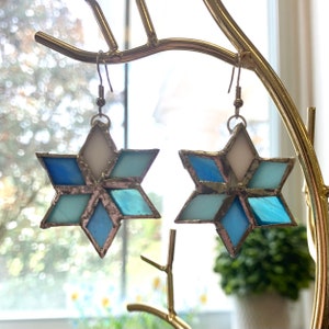 Ninja Star Rainbow Stained Glass Earrings, Color Wheel, Blue, Gold ...