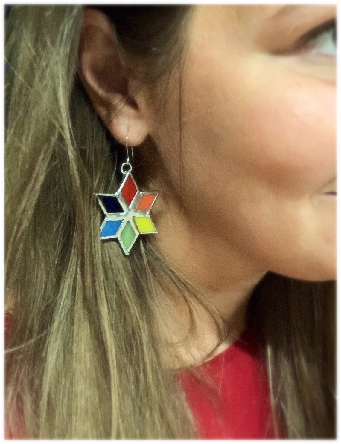 Ninja Star Rainbow Stained Glass Earrings Color Wheel Blue - Etsy