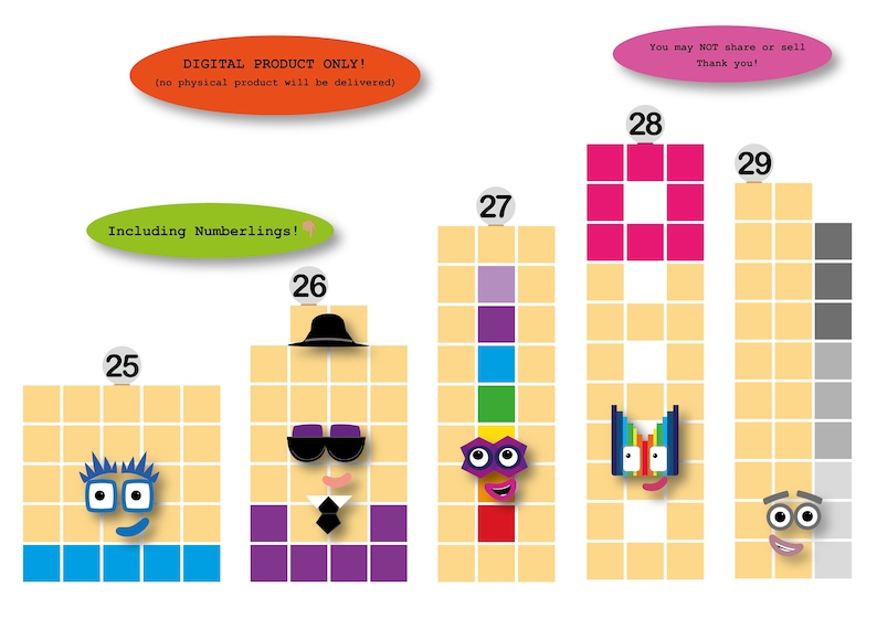 Numberblocks Stickers 20-29 including Numberlings PDF / PNG Instant ...