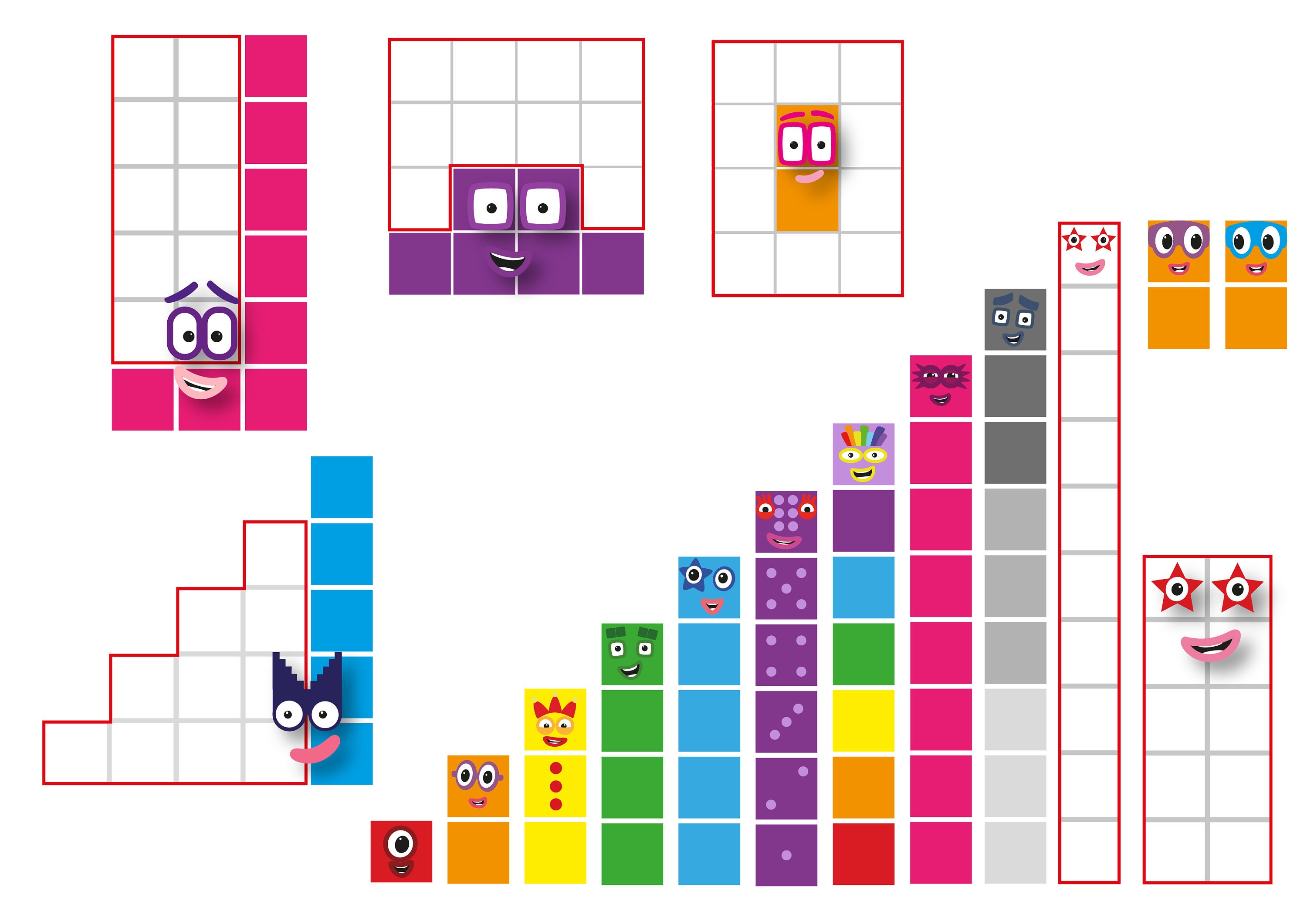 Numberblocks Face Stickers 1-19 Instant Download PDF PNG | Etsy UK