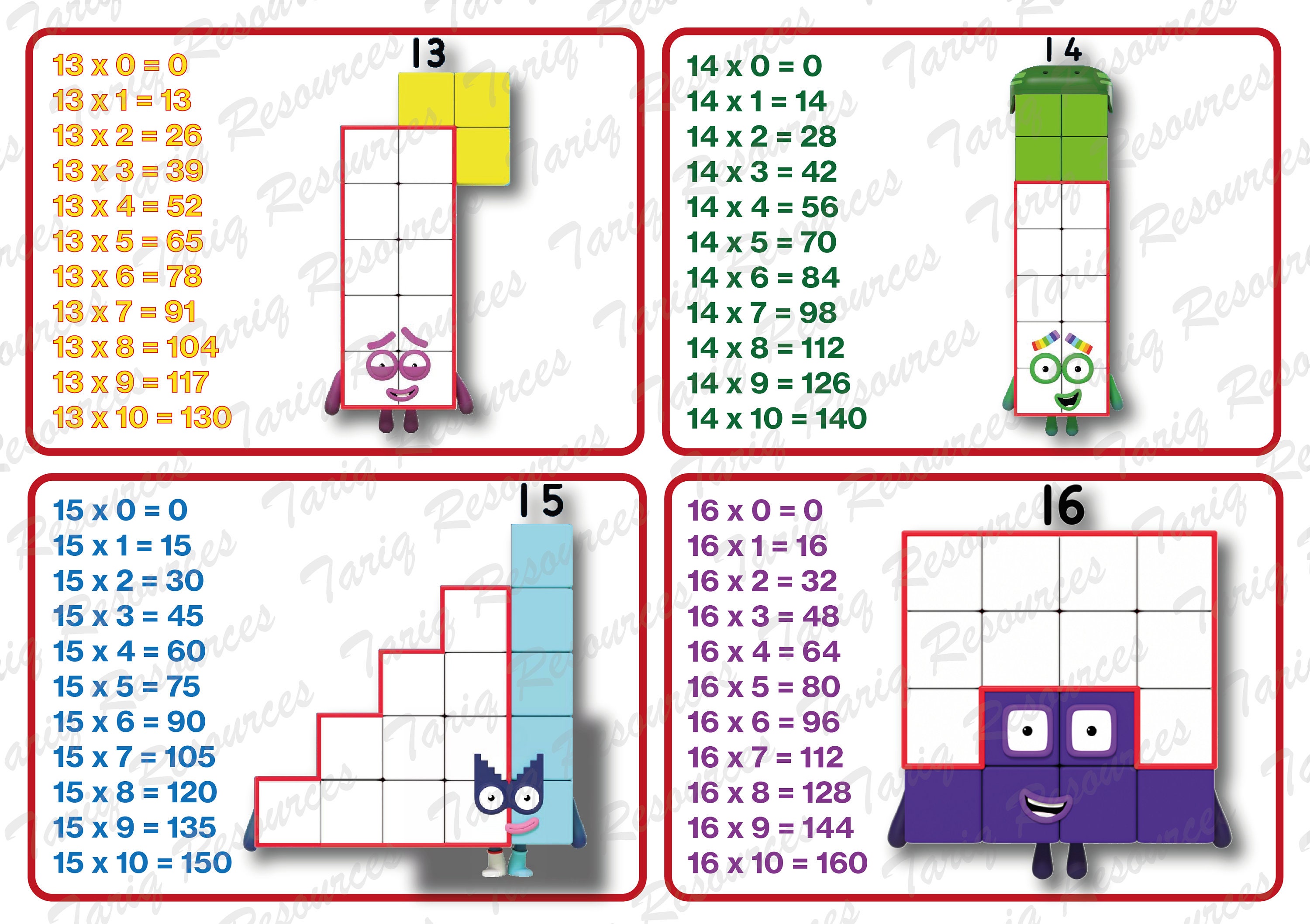 Cartas de Multiplicação Tabuadas de 1 a 20 Vezes PDF / PNG Download ...