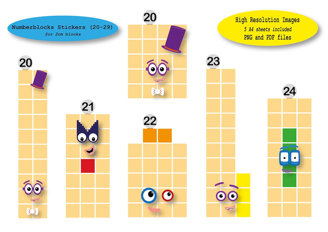Numberblocks Stickers 20-29 including Numberlings PDF / PNG - Etsy ...