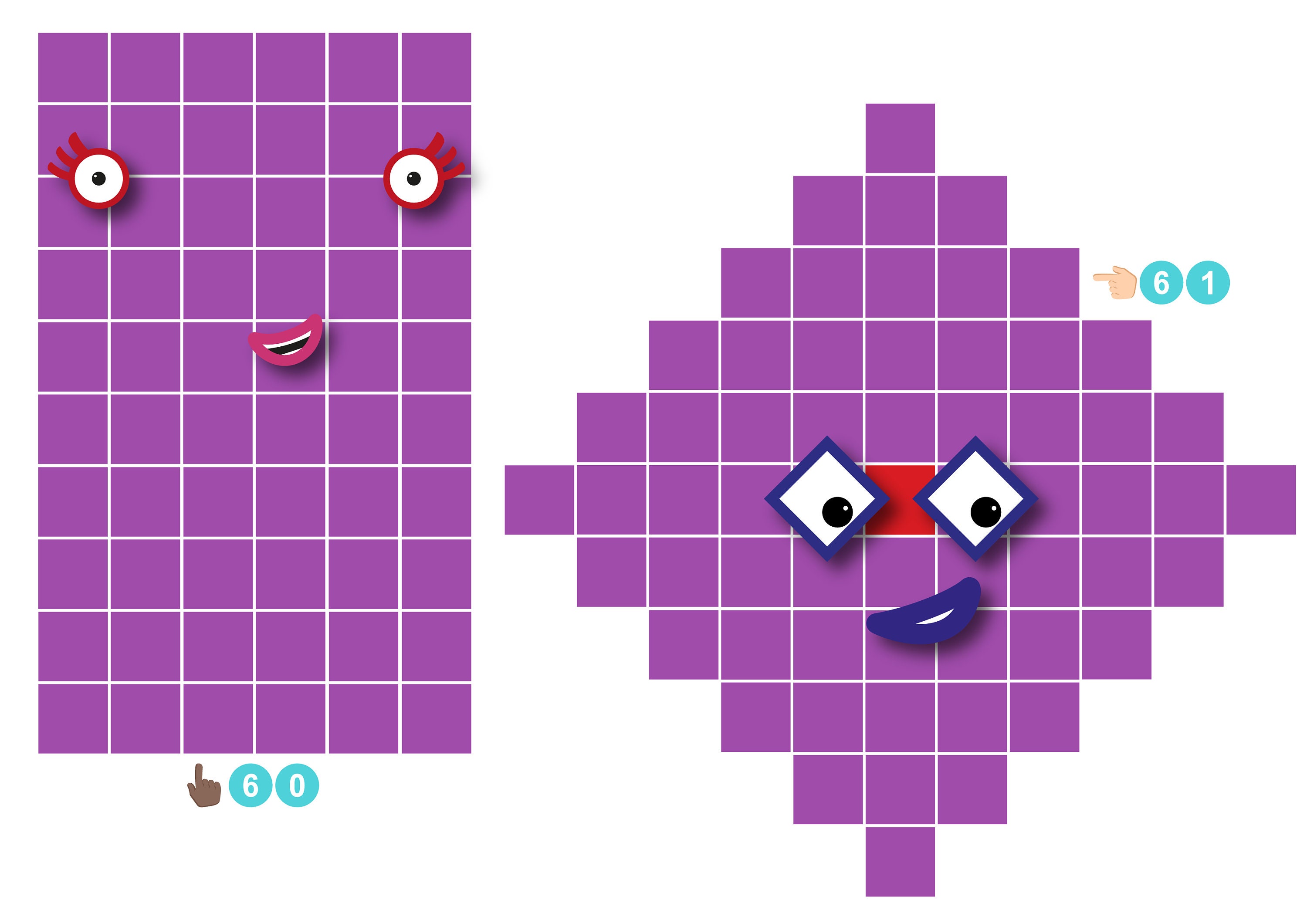 Numberblocks Face Stickers 60-69 Instant Download PDF PNG | Etsy New ...