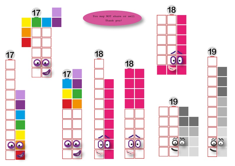 Numberblocks Stickers 1-19 including Numberlings PDF / PNG - Etsy UK