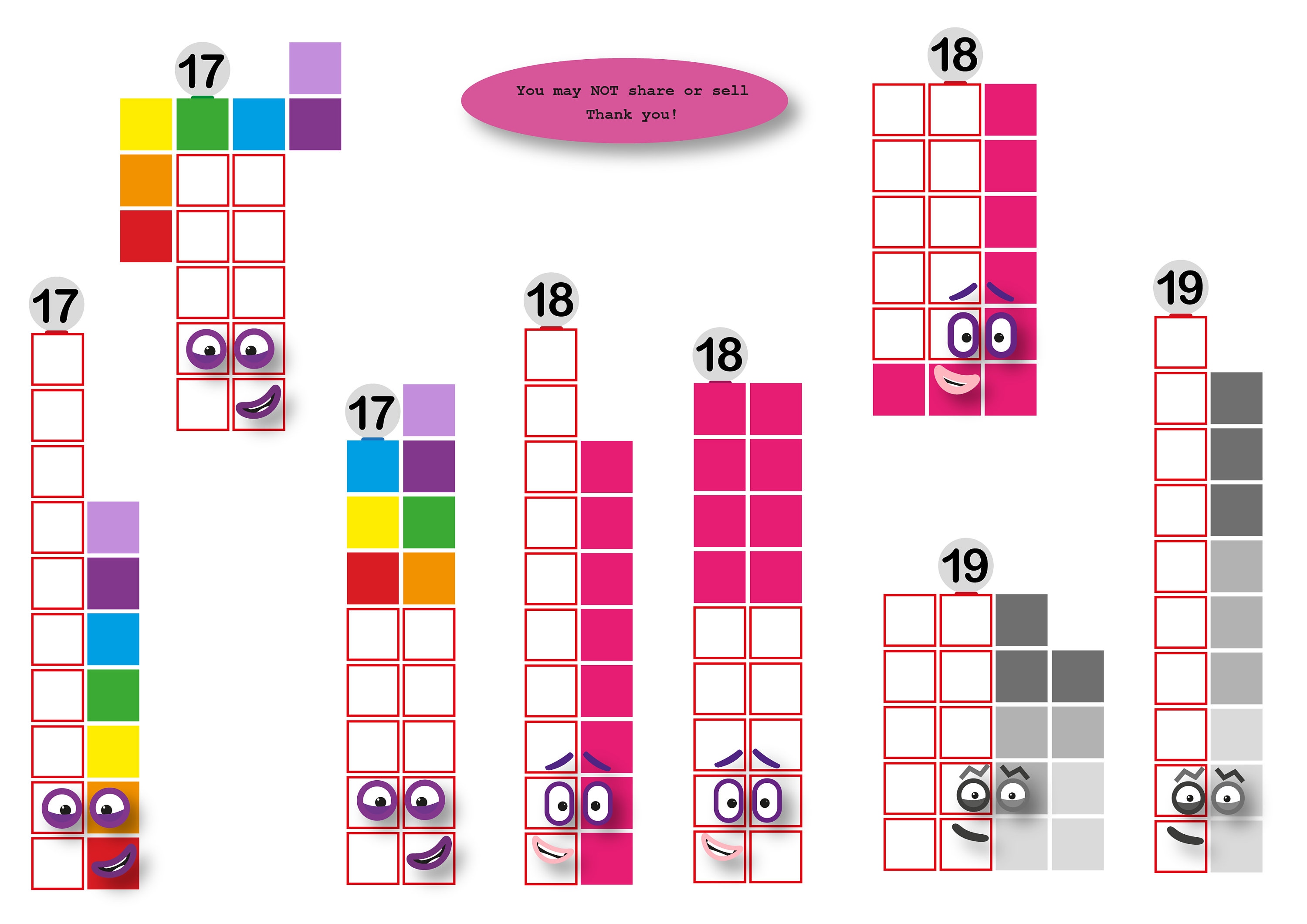 Numberblocks Stickers 1 19 Including Numberlings Pdf Png Instant Download Etsy