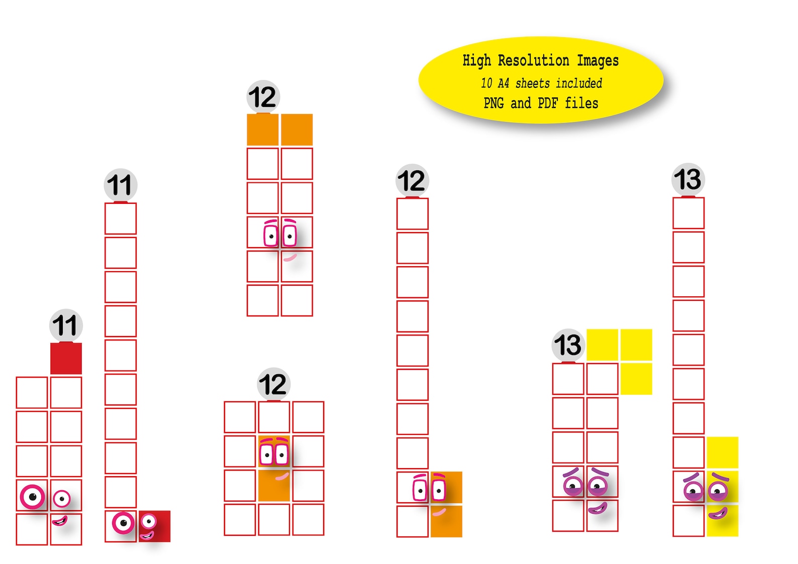 Numberblocks Stickers 1-19 including Numberlings PDF / PNG Instant ...