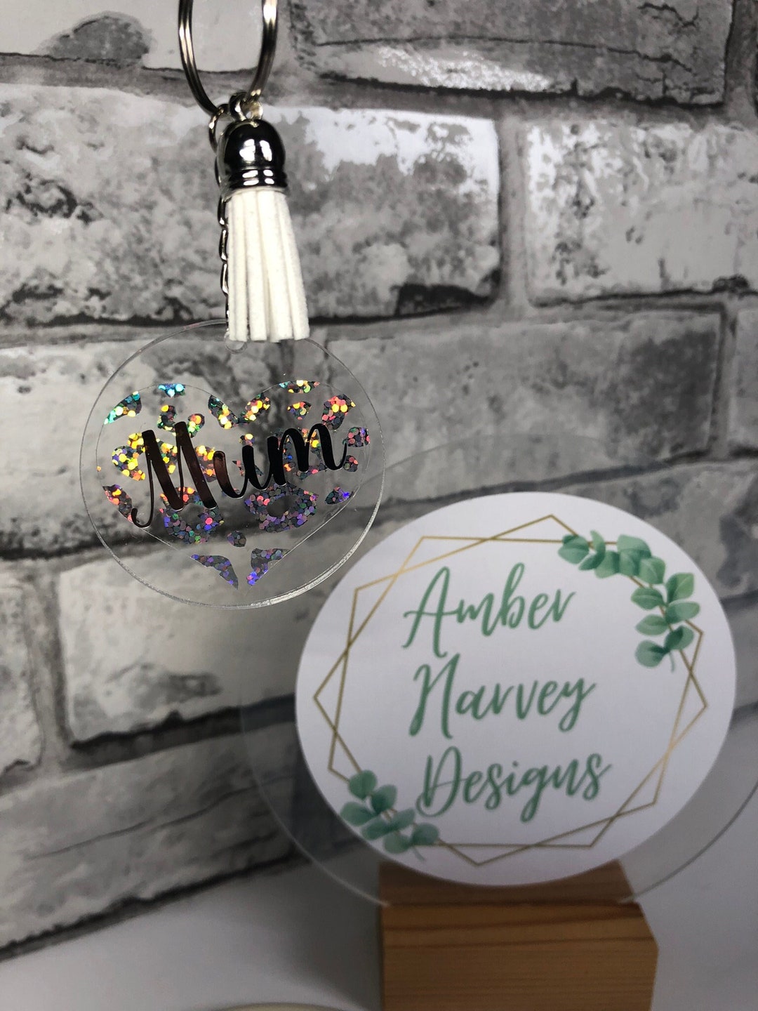 Mum Keyring/mummy Keyring, Acrylic Round Personalised Keyring/leopard ...