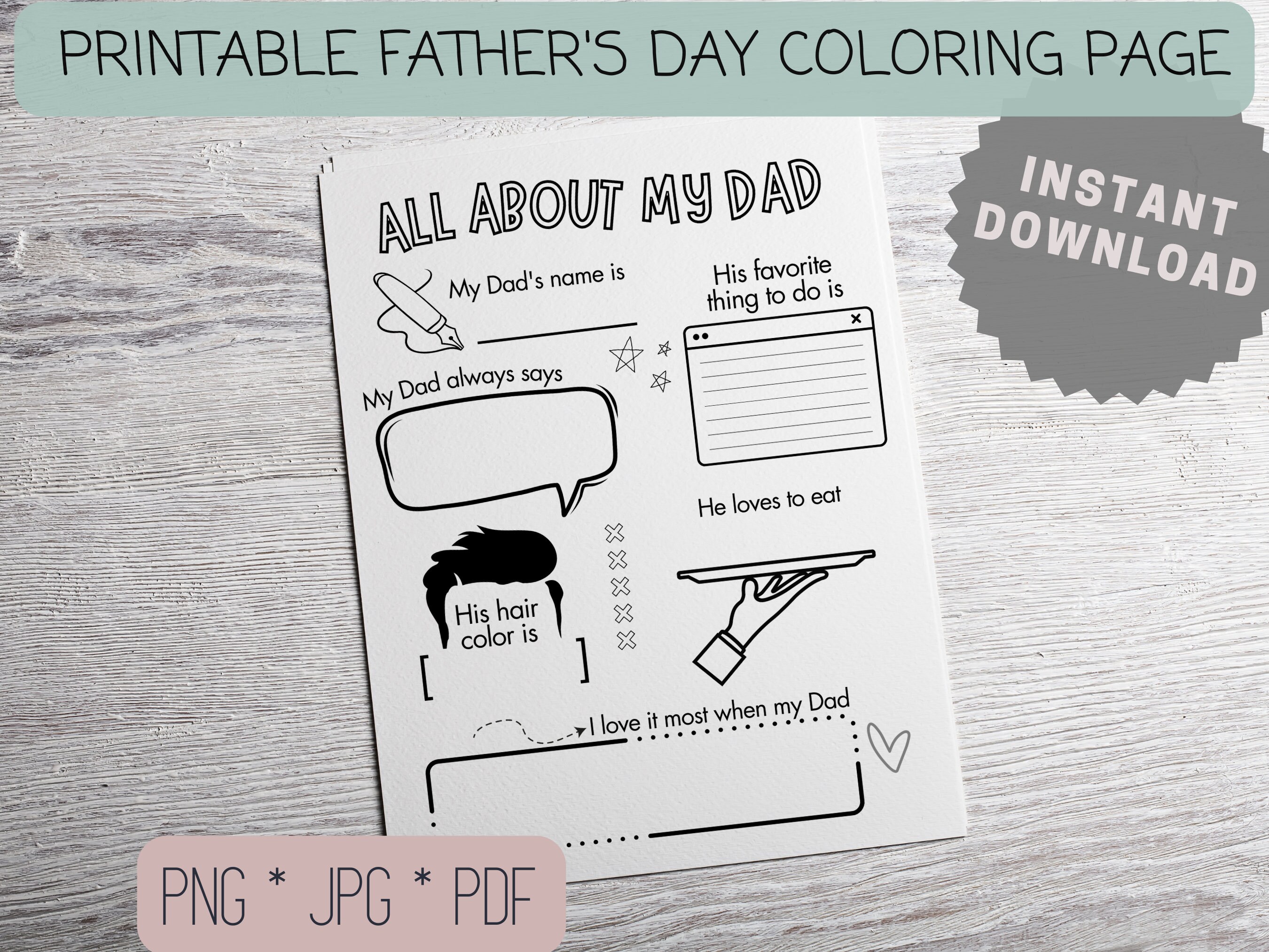 Father's Day All About Dad Printable Coloring Page - Etsy