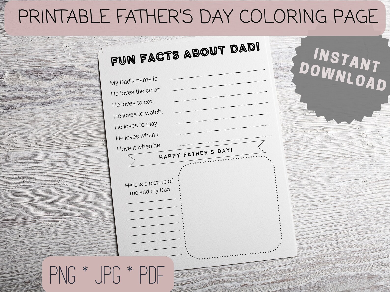 Father’s Day - Printable Dad Facts - Coloring Sheet - Etsy