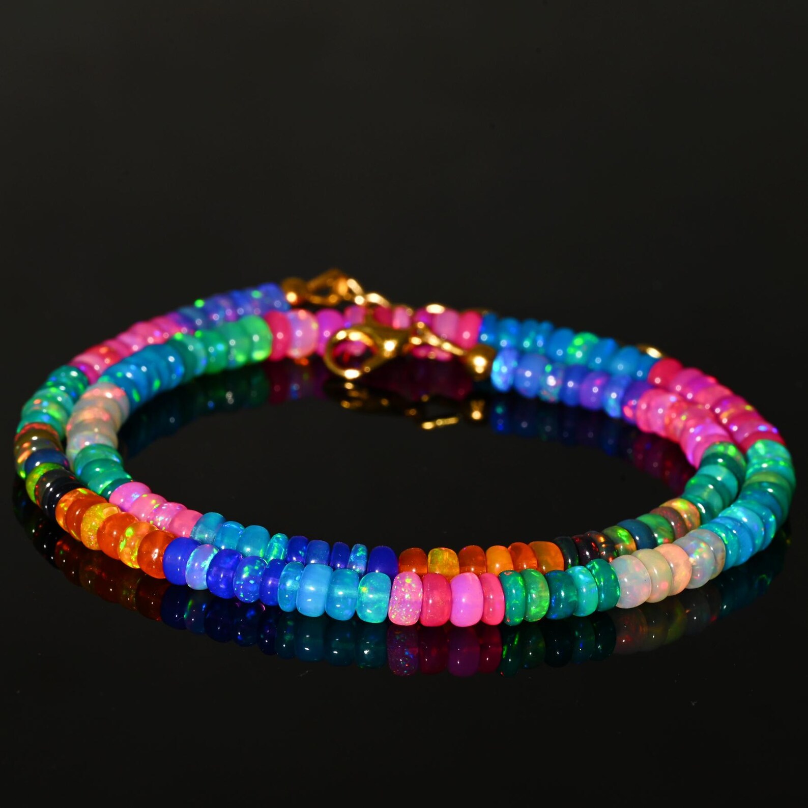 Multi Fire Ethiopian Opal Beaded Necklace, Genuine Multi Opal Necklace ...