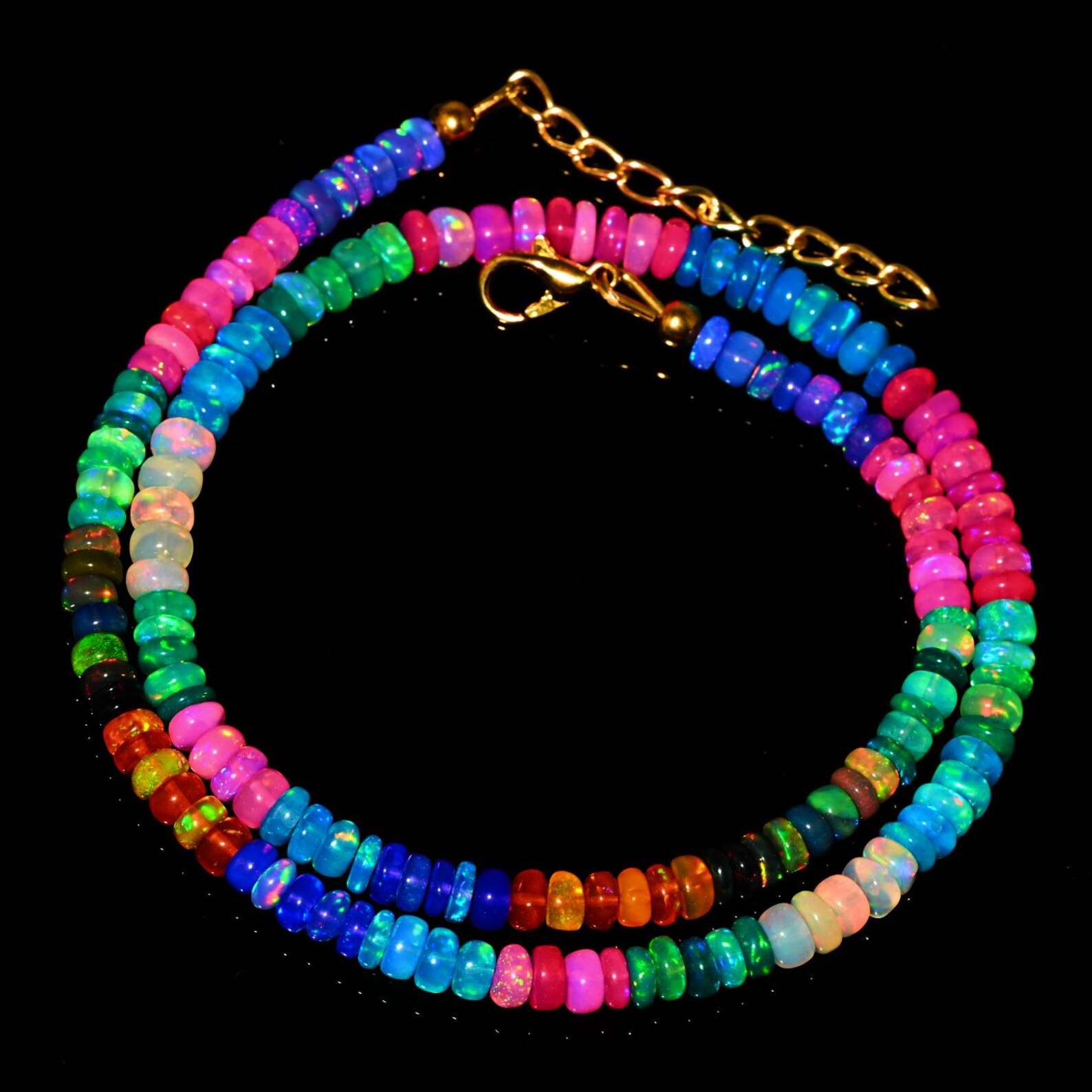 Multi Fire Ethiopian Opal Beaded Necklace, Genuine Multi Opal Necklace ...