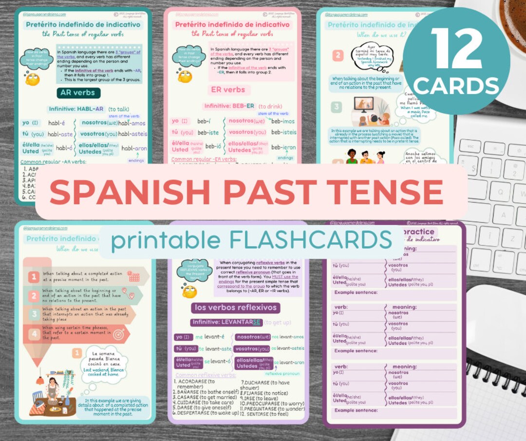 Conjugating SPANISH Grammar Basics Bundle A5 Flashcards Spanish PAST ...