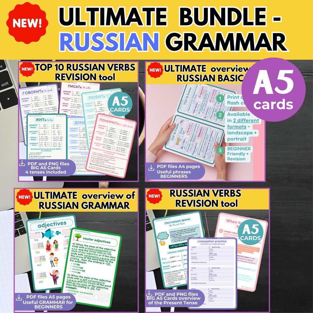 RUSSIAN English Pdf BASICS OVERVIEW Bundle A5 Flashcards Learn Russian ...