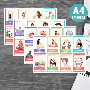 Spanish Verb Flashcards Daily Routine Verbs Bilingual English Spanish ...