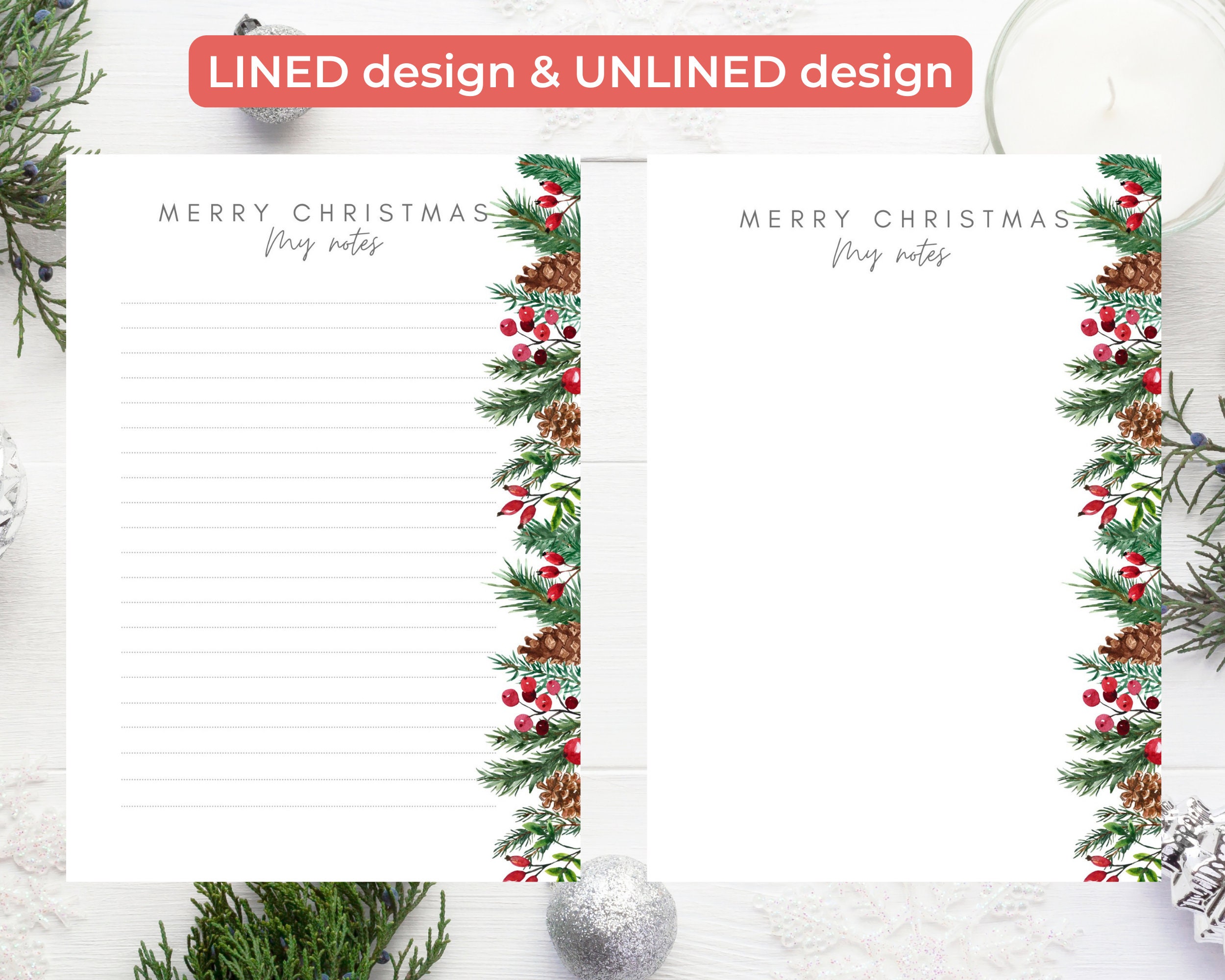 Printful Papers Christmas Printable Paper A4 & A5 Lined and Unlined ...