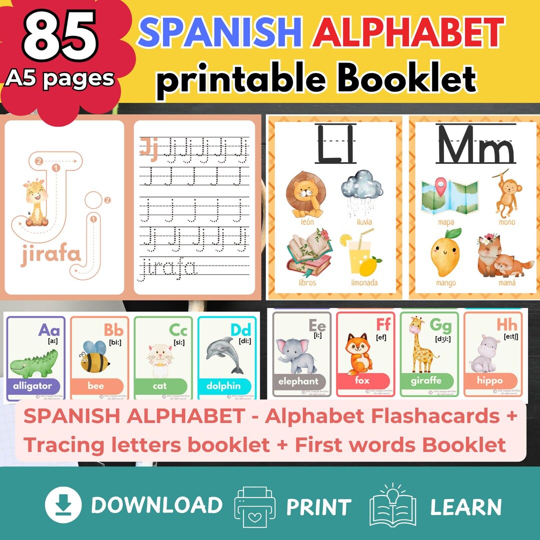 Learn SPANISH ALPHABET BUNDLE Alphabet Flashcards Tracing Letters First ...
