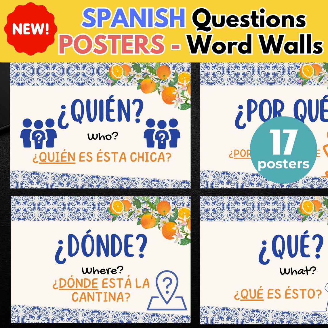 Spanish Classroom Phrases Printable Poster Set Spanish Classroom Decor ...