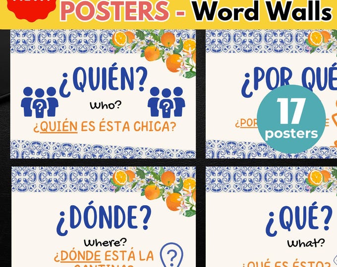 Spanish Question Words Poster Set, Educational Wall Art Decor ...