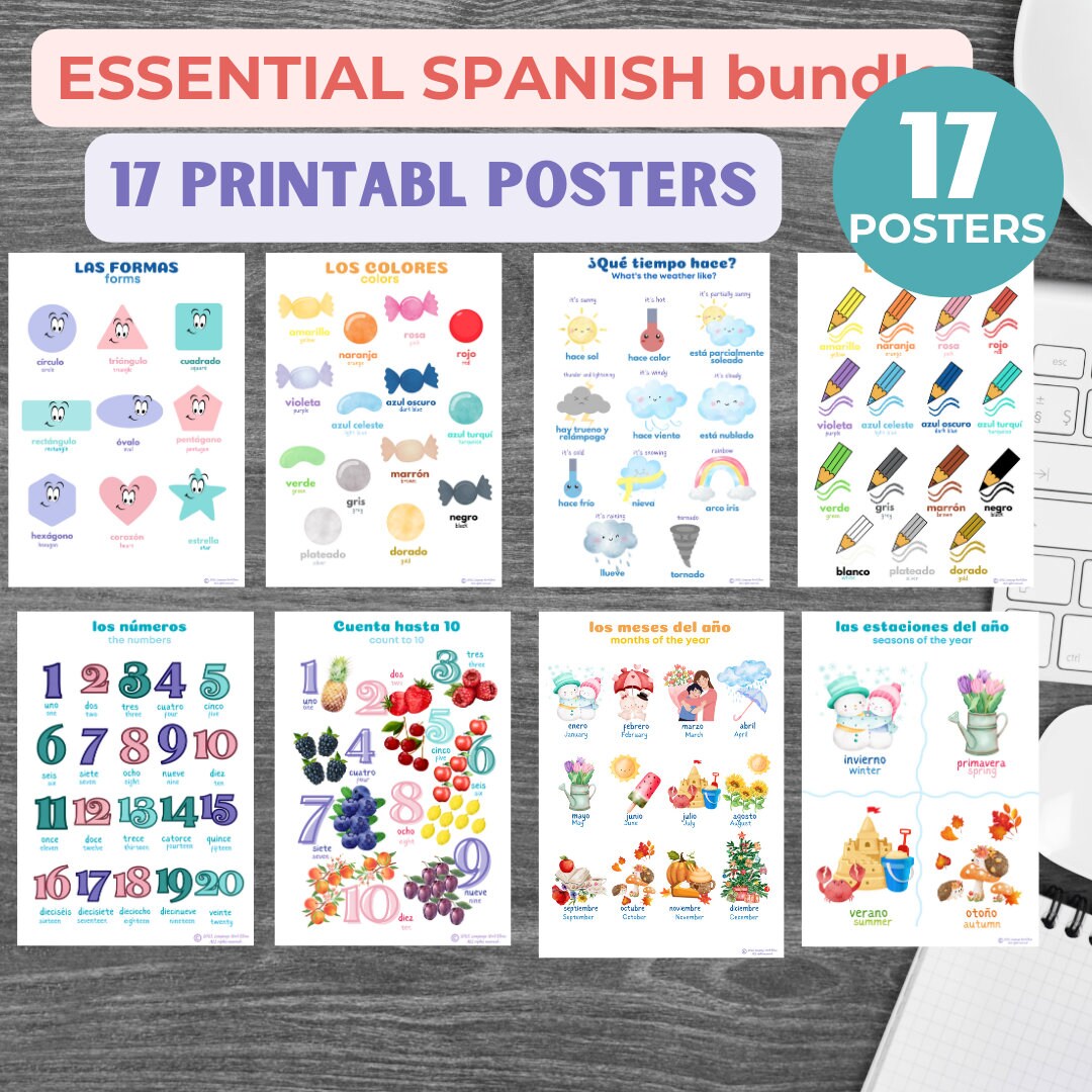 17 Bilingual Spanish Educational Posters Spanish Learning Posters Set ...