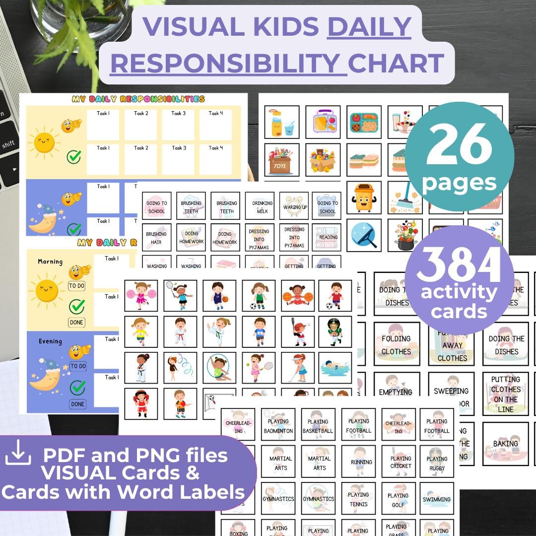 Kids DAILY ROUTINE Cards Visual Schedule Toddler Routine Chart for Kids ...