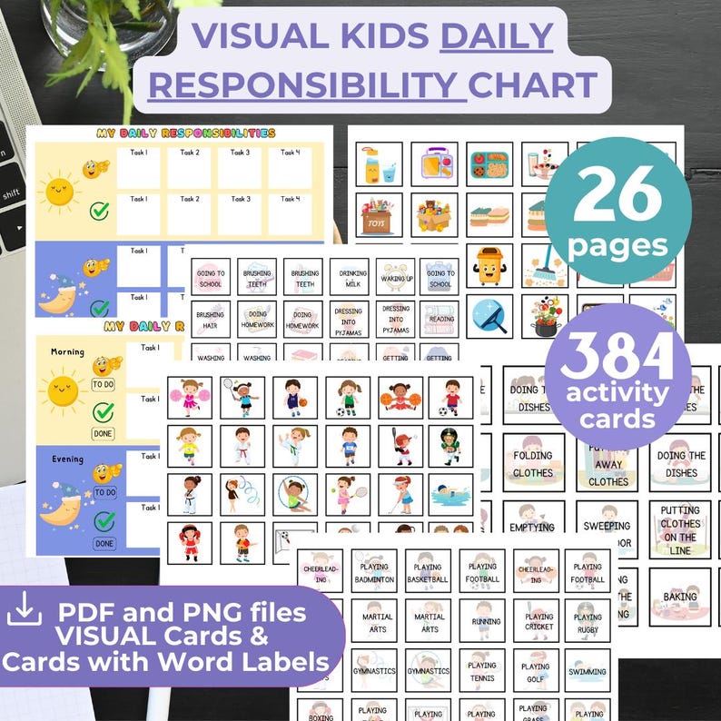 Kids DAILY Tasks ROUTINE Cards Visual Schedule Toddler Routine Chart ...