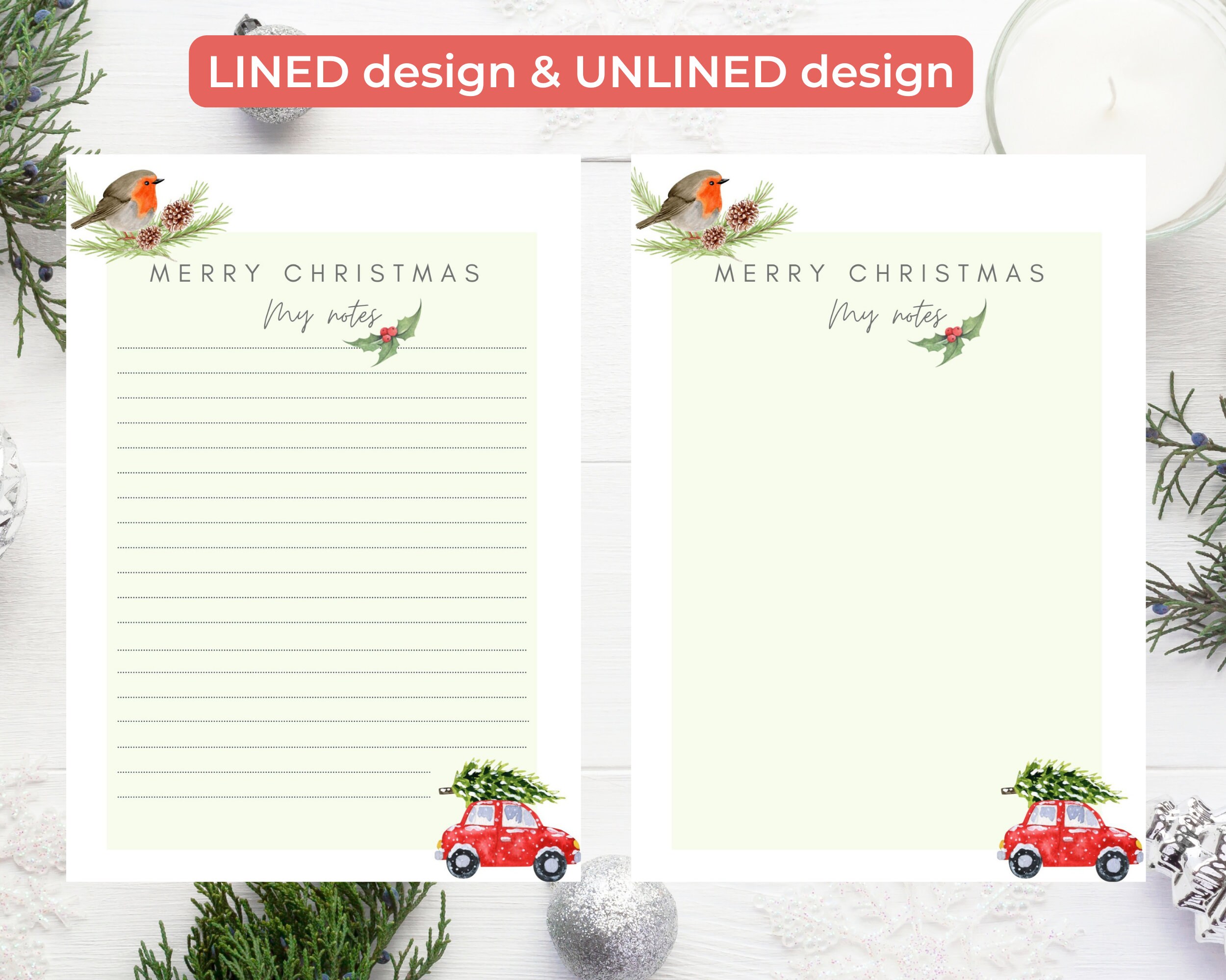 Printful Papers Christmas Printable Paper A4 & A5 Lined and Unlined ...