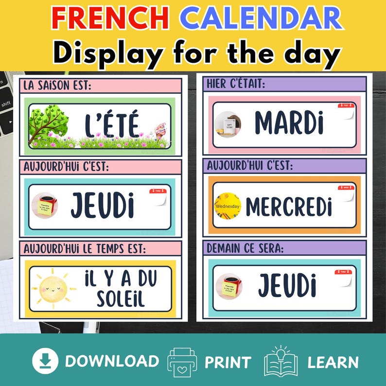 French Classroom Calendar Bulletin Board: Pastel Decor Set Calendrier ...