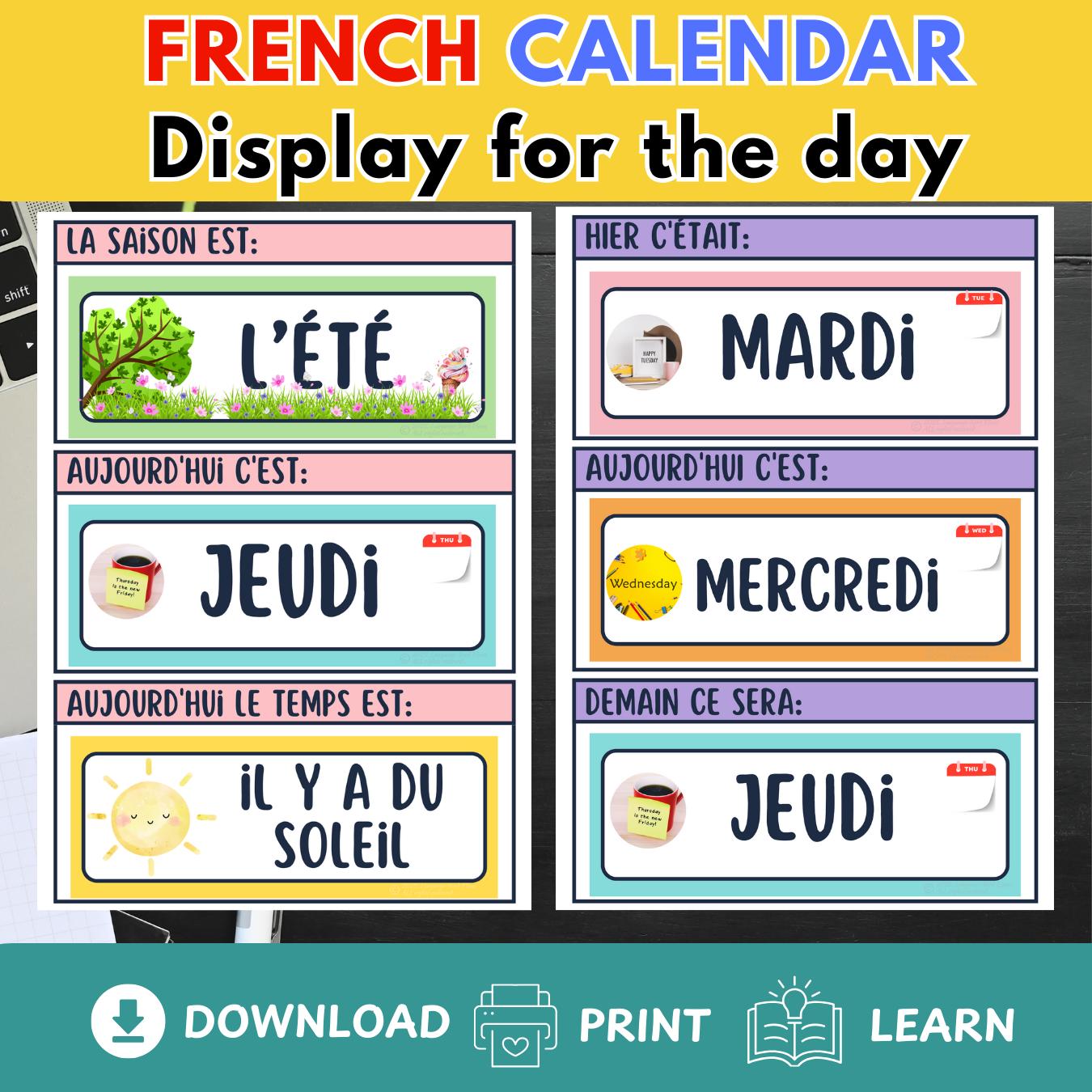 French Classroom Calendar Bulletin Board: Pastel Decor Set Calendrier ...