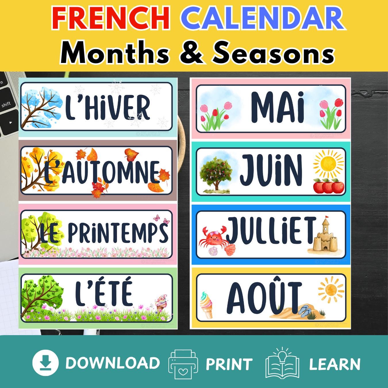 French Classroom Calendar Bulletin Board: Pastel Decor Set Calendrier ...