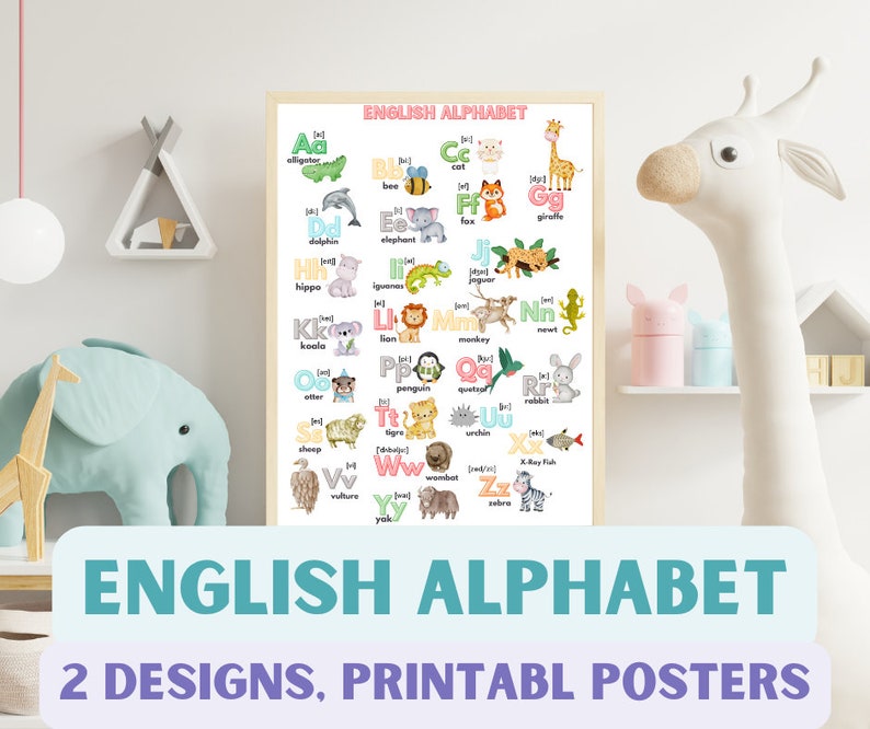 ENGLISH ALPHABET Poster in 2 Designs English for BEGINNERS Educational ...