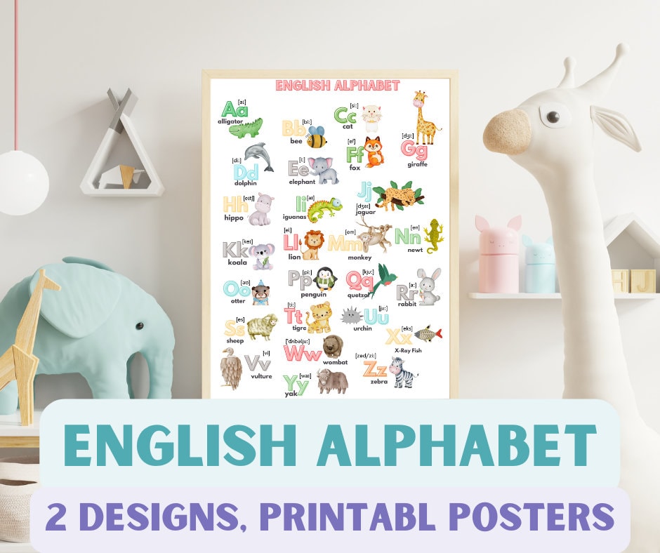 ENGLISH ALPHABET Poster in 2 Designs English for BEGINNERS Educational ...