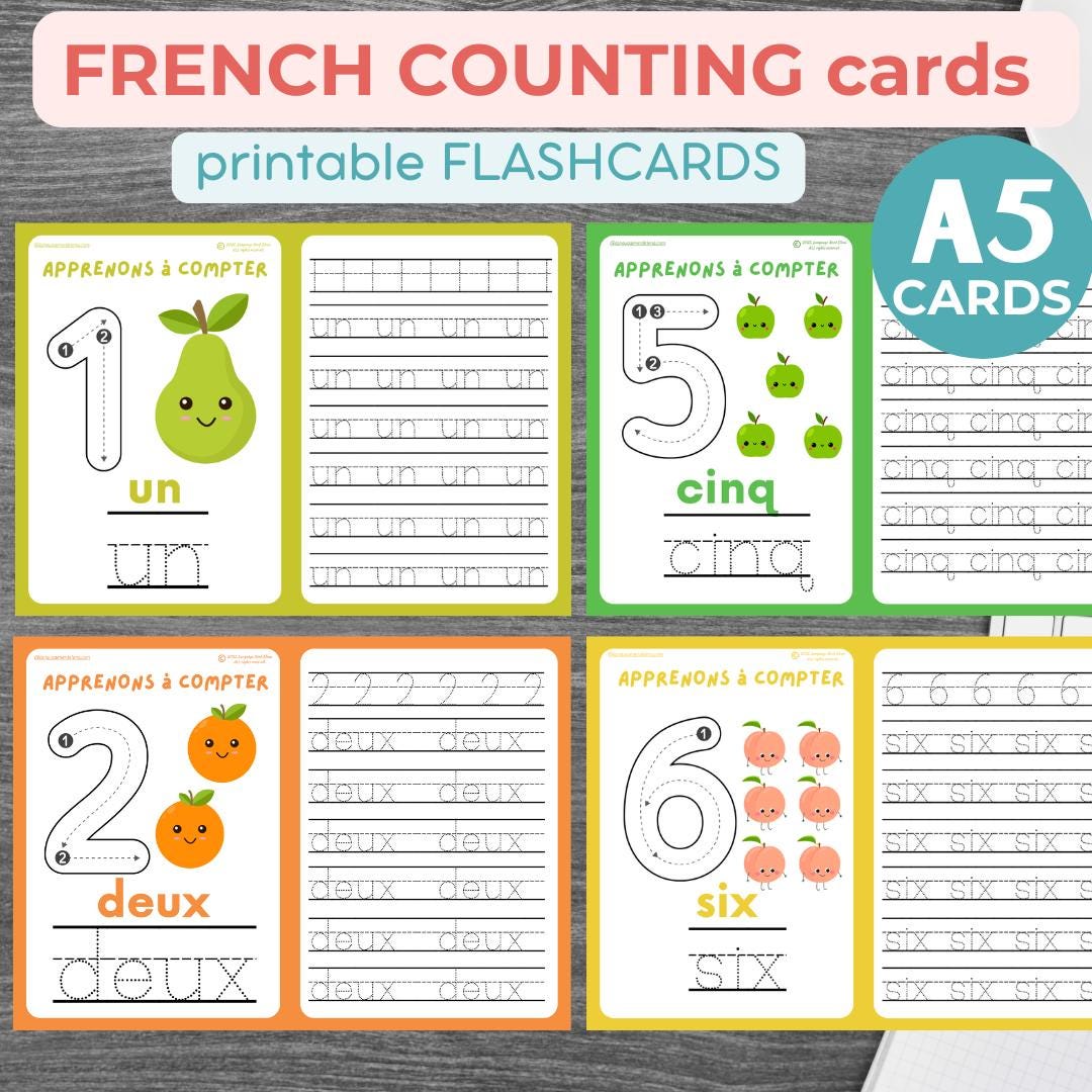 Learn FRENCH Number Tracing Flashcards Printable Counting Learn Numbers ...