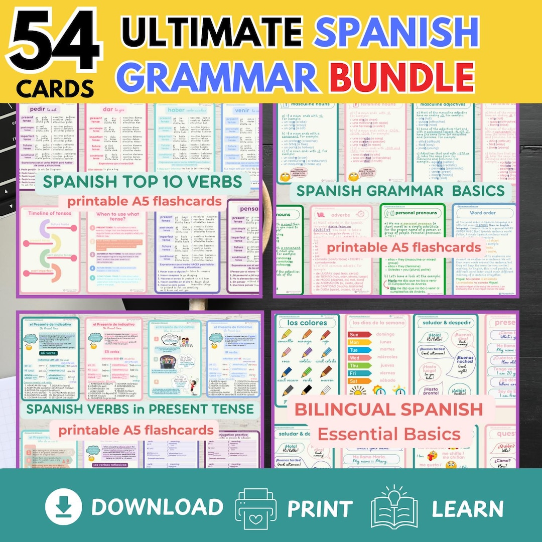 Learn SPANISH BASICS OVERVIEW Bundle A5 Flashcards Learn Spanish ...