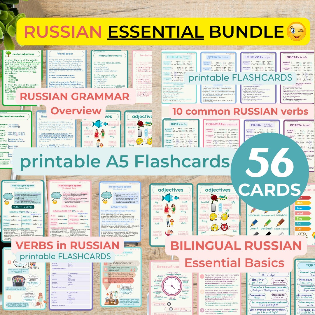 RUSSIAN BASICS OVERVIEW Bundle A5 Flashcards Russian Essentials ...